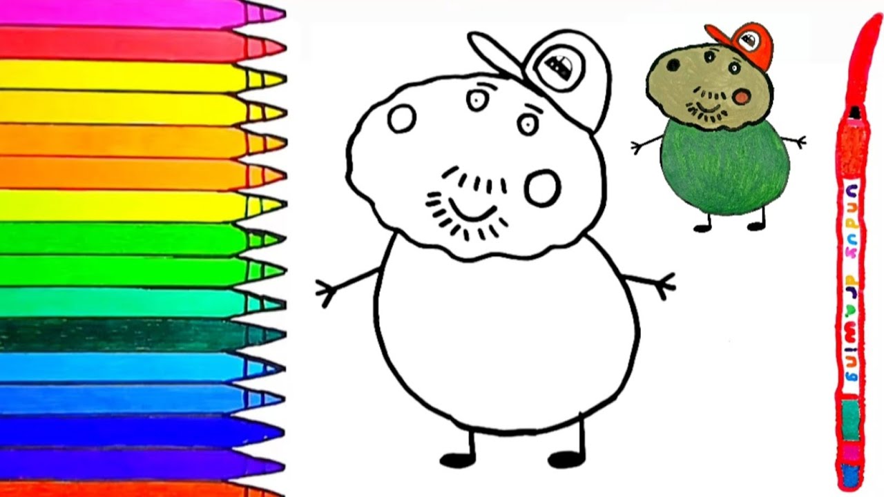 drawing coloring and painting peppa pig | how to draw granddad dog ...