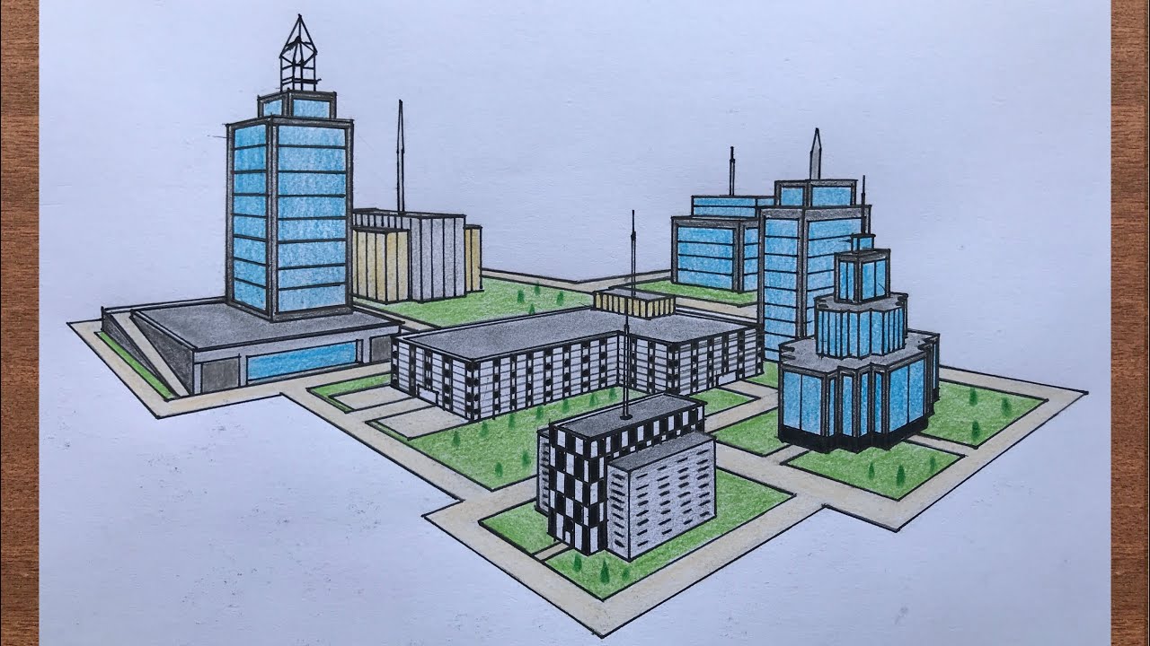 How to Draw a Town in 2-Point Perspective - YouTube