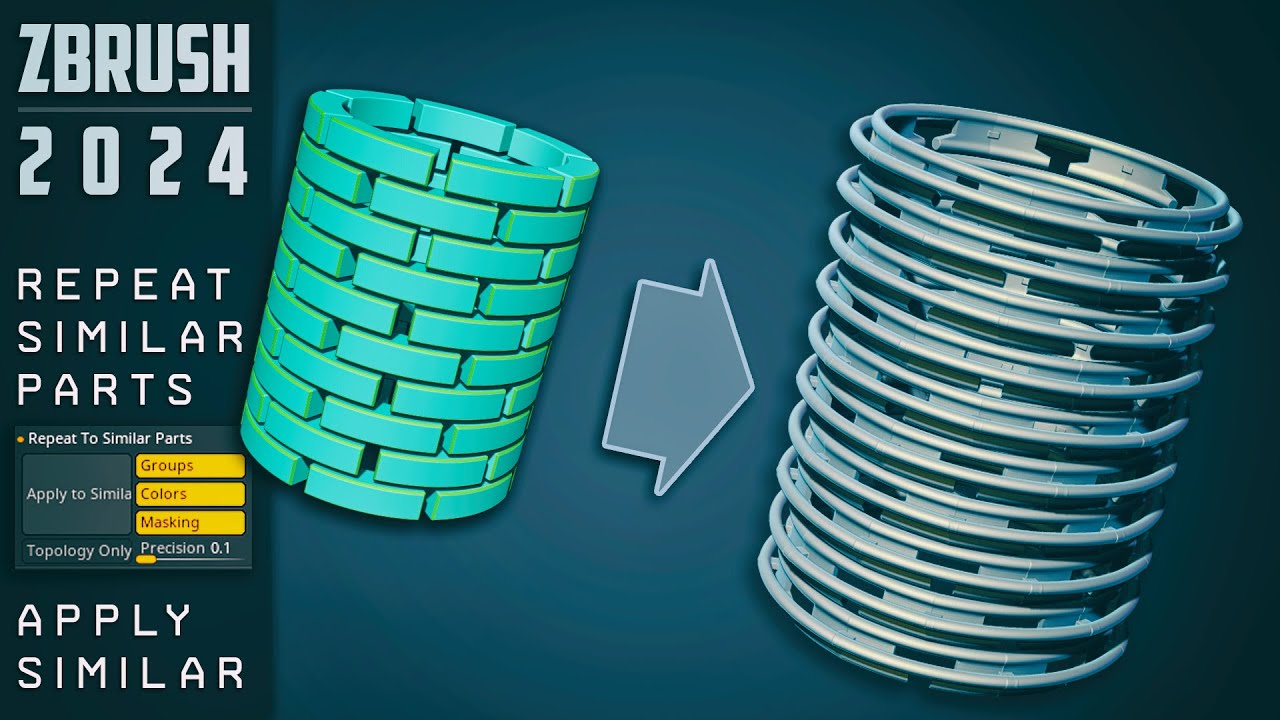 ZBrush 2024 Repeat to Similar Parts, Apply to Similar Object! Replace Any Object, ANY time ...