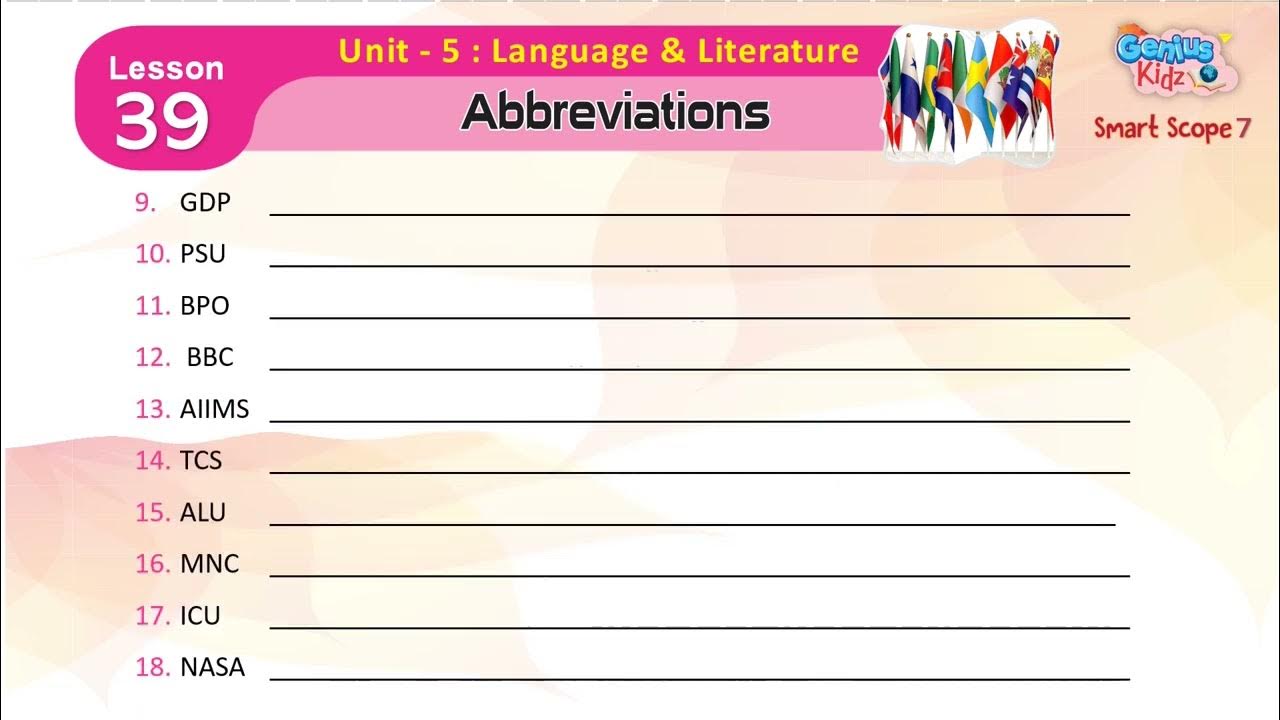 Lesson-39 Abbreviations| Smart Scope 7 | Genius Kidz | Pre Primer Kids ...