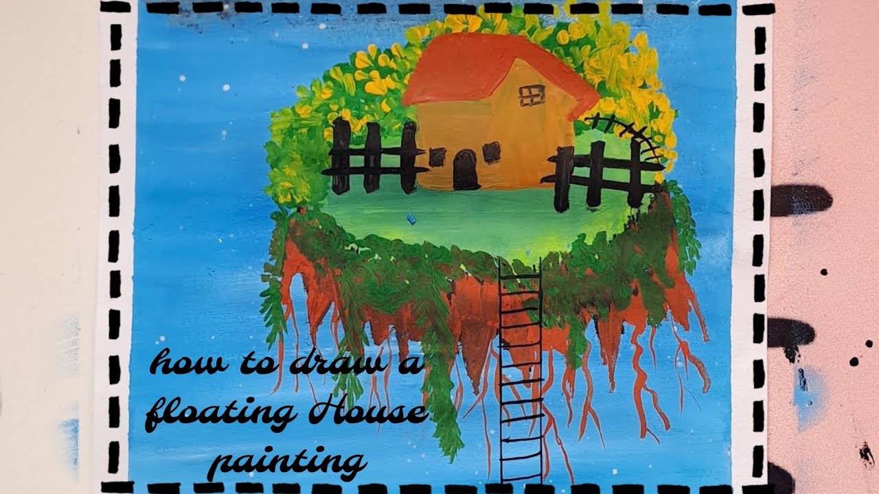 How to draw a floating House in a sky || beautiful House in a sky ...