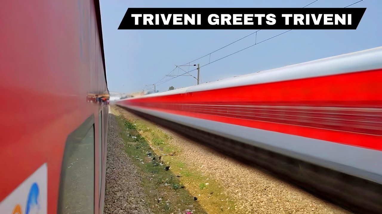 Triveni Express Crossing With Triveni Express.!! - YouTube