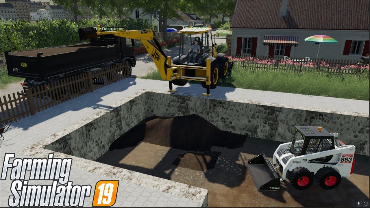 🚧CLEANING A POOL WITH BOBCAT 863 AND JCB 4CX🚧FS19 - YouTube