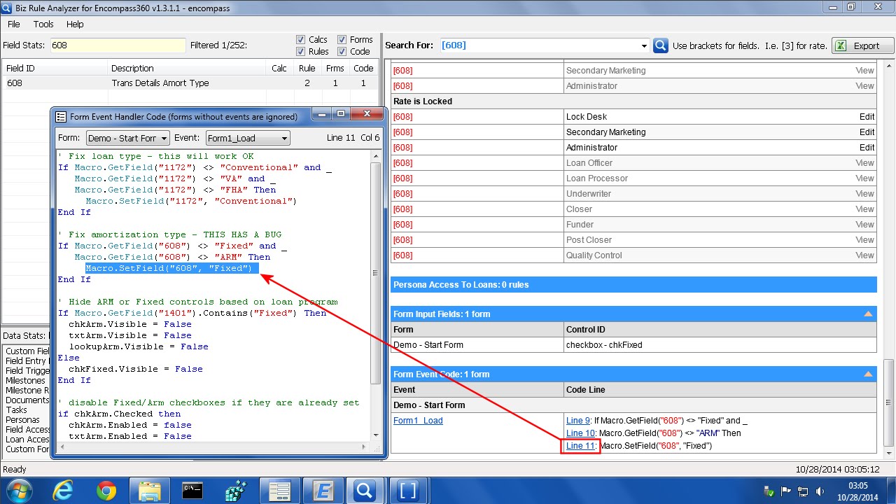 EncompDEV Biz Rule Analyzer for Encompass360 - Demo - Bad Code on Form ...