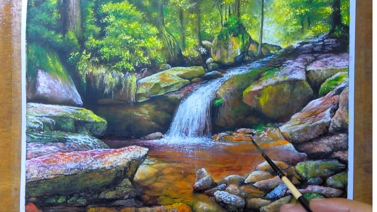 How to draw natural scenery || River #5|| use acrylic paint. - YouTube