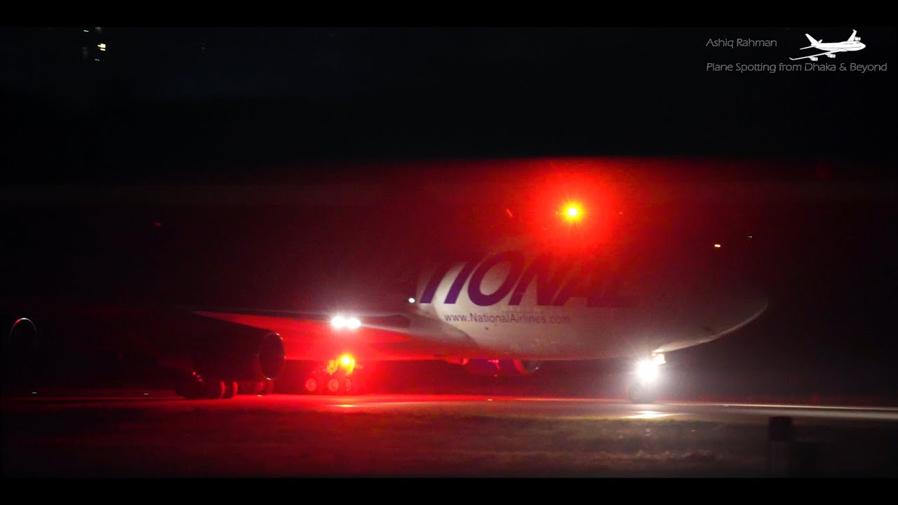 National Airlines Boeing 747-400F Night Landing at Dhaka - YouTube