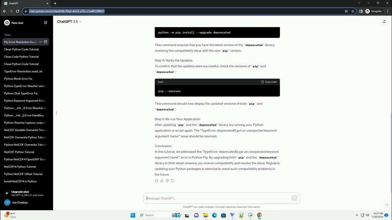 python pip typeerror deprecated got an unexpected keyword argument name - YouTube