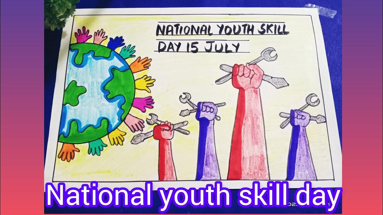 National YOUTH SKILL day Poster| Drawing and Colouring |Step by step ...