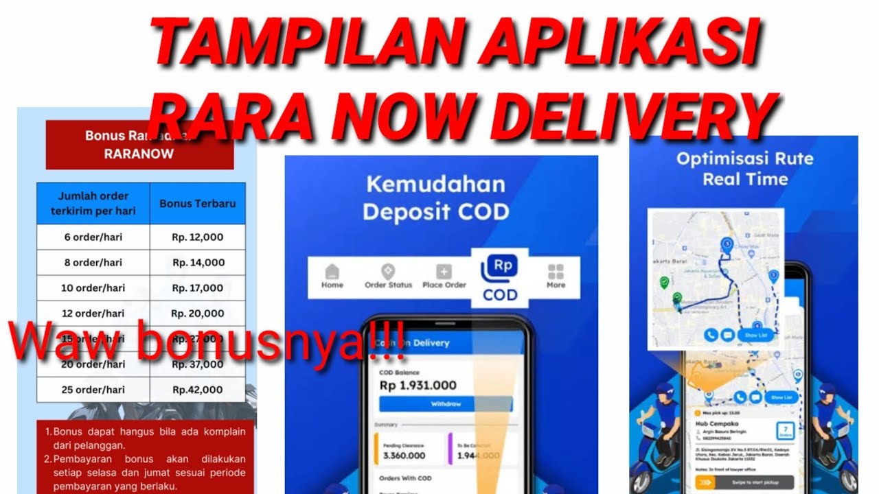 TAMPILAN APLIKASI KURIR RARA NOW DELIVERY,, BONUSNYA LUMAYAN - YouTube