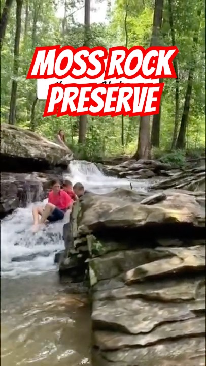 Waterfall rock sliding at Moss Rock Preserve, Hoover, Alabama. # ...