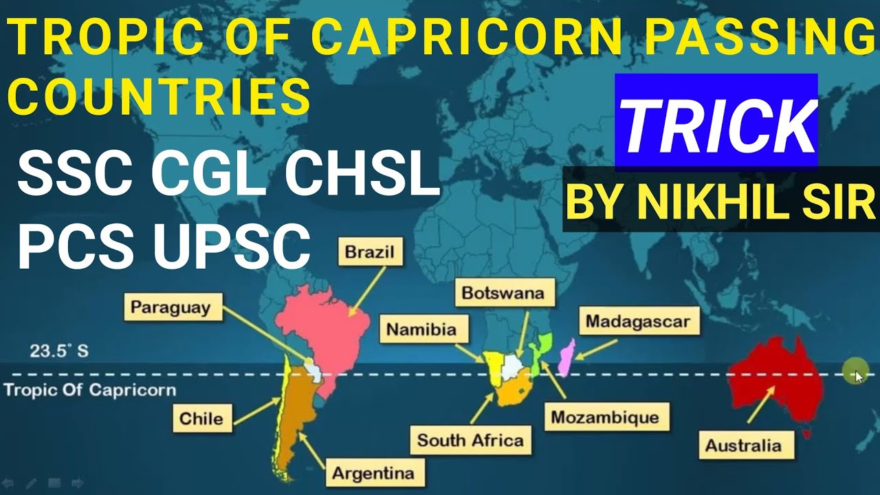 Countries Lie On Tropic Of Capricorn||मकर रेखा पर स्थित देश||Dasu Trick ...