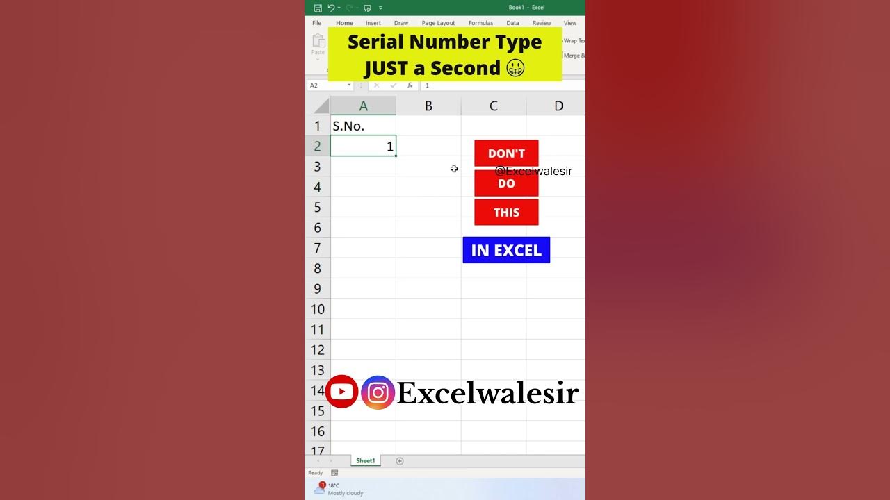 Serial Number Type Just A Second Excelwalesir Excel Exceltricks Exceltraining Youtube