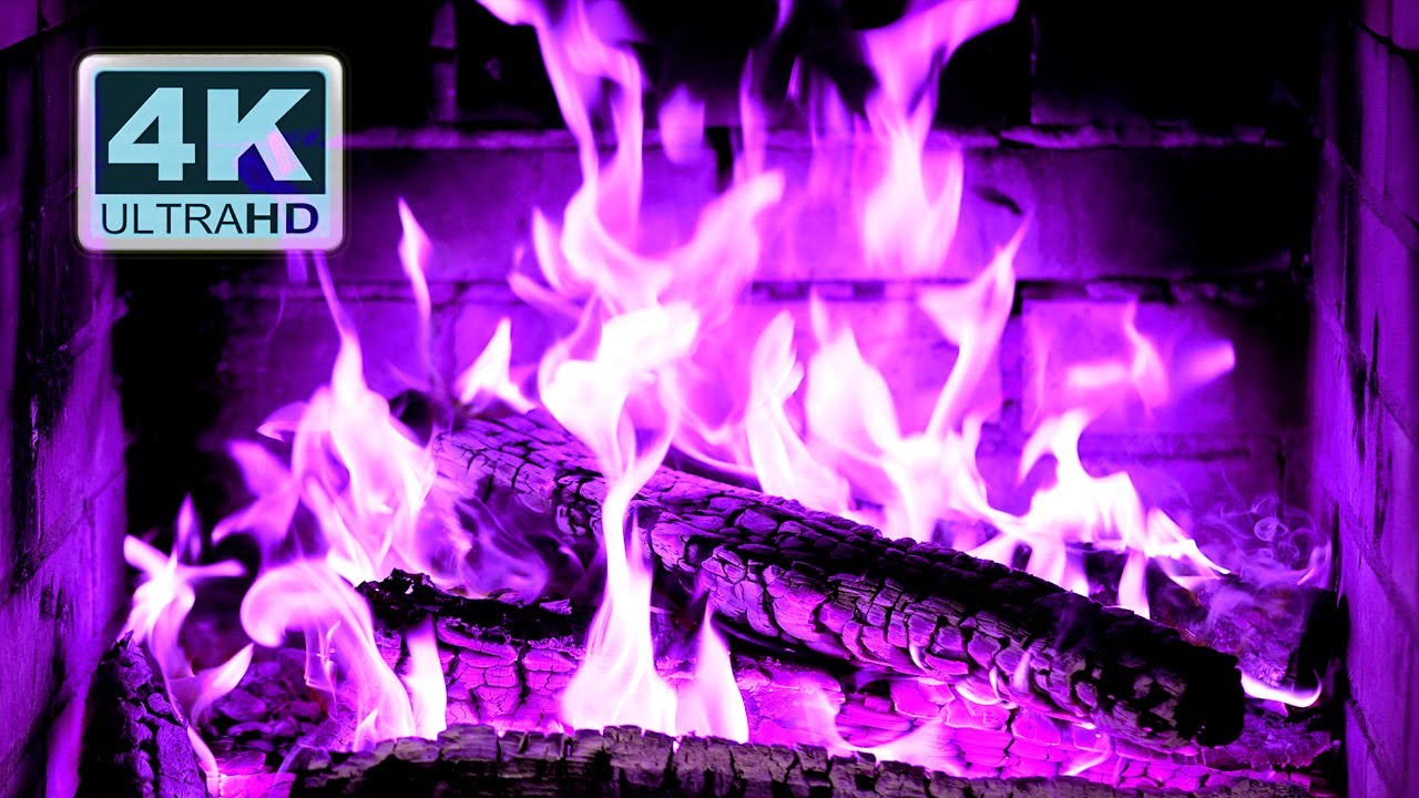 🔥 PURPLE Fireplace 4K! Colorful Fireplace Burning with purple flames ...