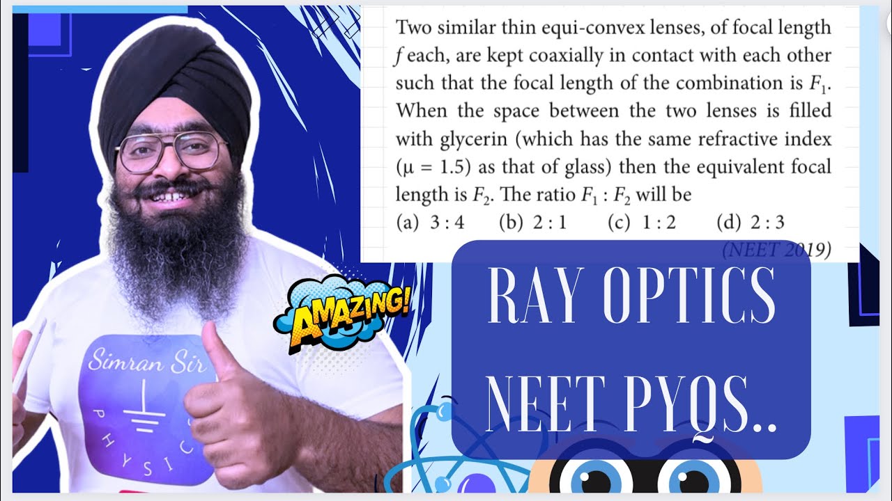 NEET19 Two Similar thin equi convex lenses of focal length f each are ...