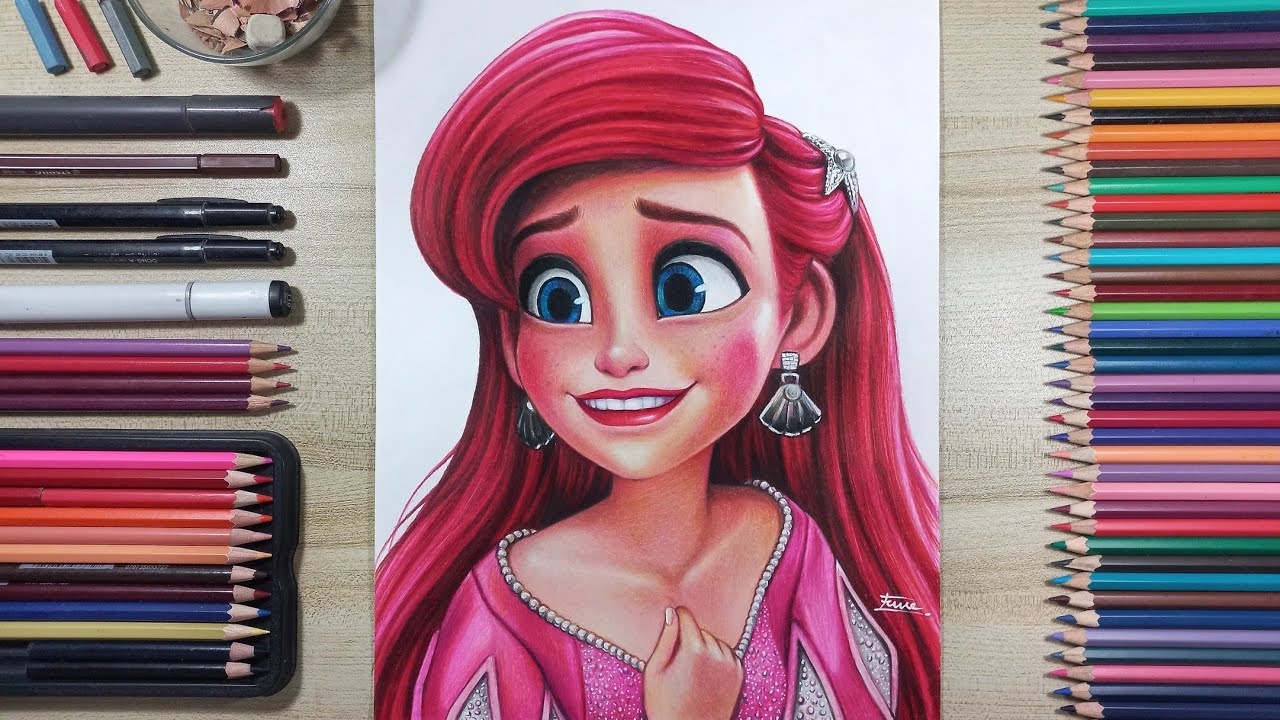 Drawing Princess Ariel (The Little Mermaid) | Fame Art - YouTube