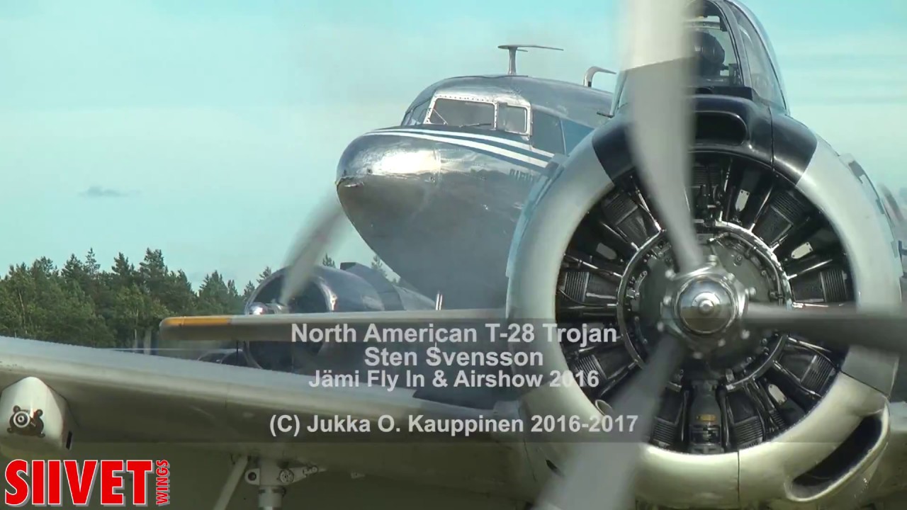 T-28 Trojan Radial Engine Start With DC-3 As Extra - JFI Airshow 2016 ...