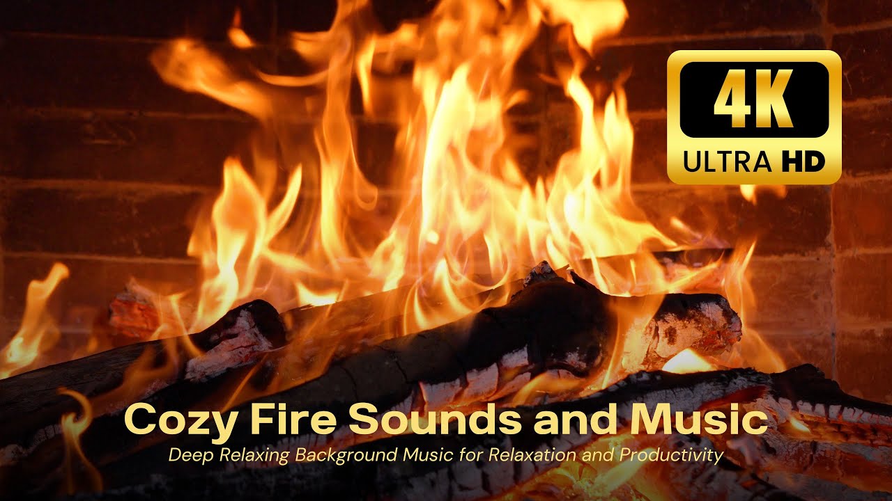 🔥 Fireplace Ambience 4K with Piano Music | Warm Calm Background LIVE 24 ...