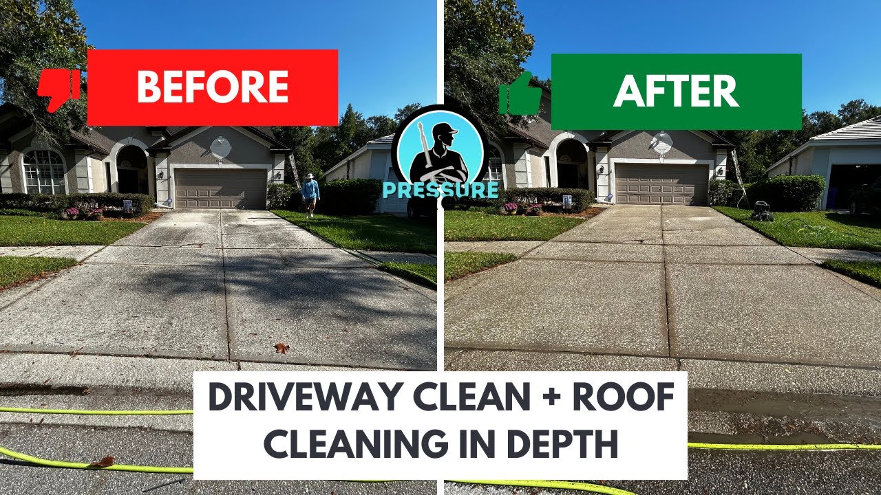 Driveway Clean + Roof Soft Wash In Depth - YouTube