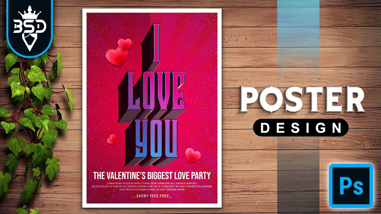 Valentines day love party poster design in | Photoshop CC tutorial ...
