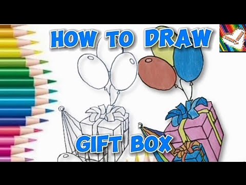 How To Draw Surprise Gift Box | Easy Gift Box With Balloons ...