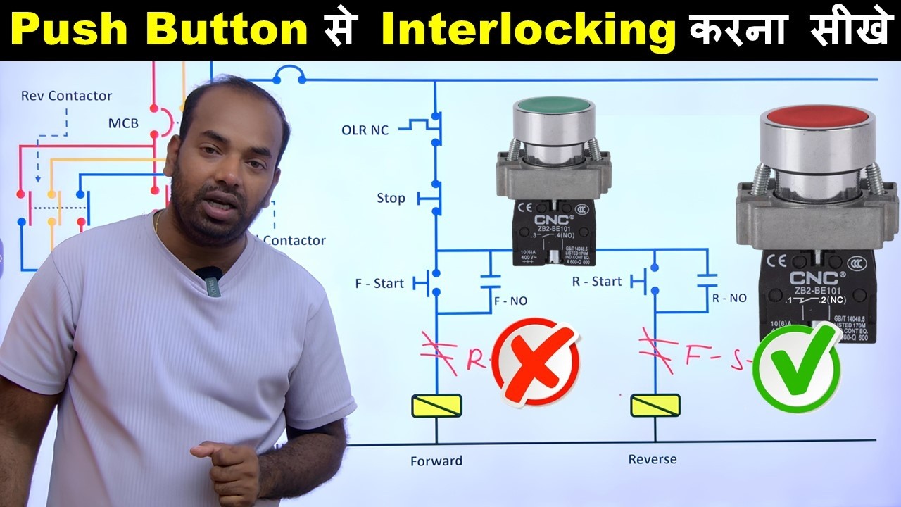 Push Button से Interlocking सीखे | Advanced Reverse Forward Starter Control Wiring - YouTube