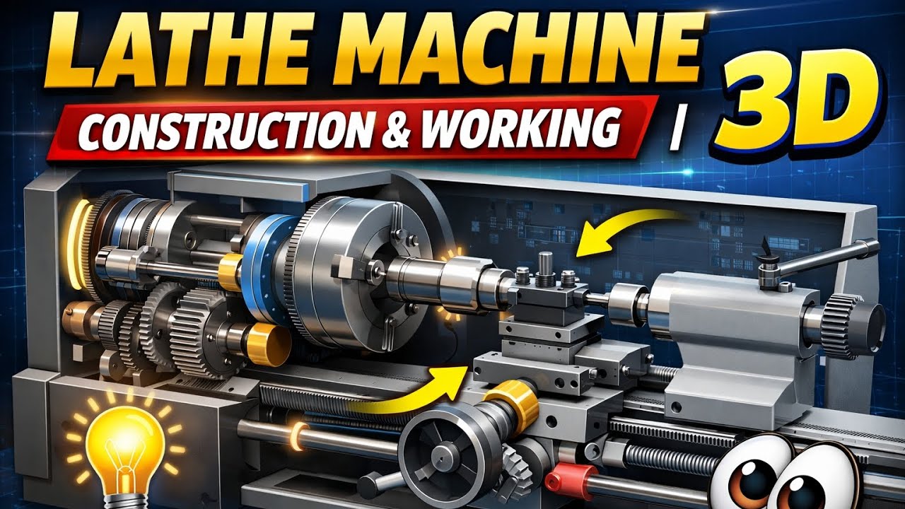 Lathe Machine | Construction & Working Explained in 3D Animation ...