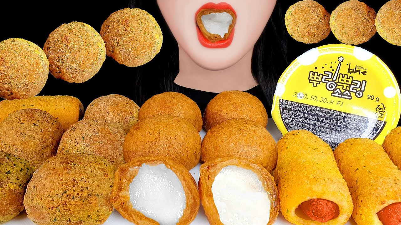 ASMR CHEESE BALLS, CORN DOG MUKBANG 달콤바삭치즈볼, 뿌링치즈볼, 뿌링핫도그 먹방 NO TALKING ...