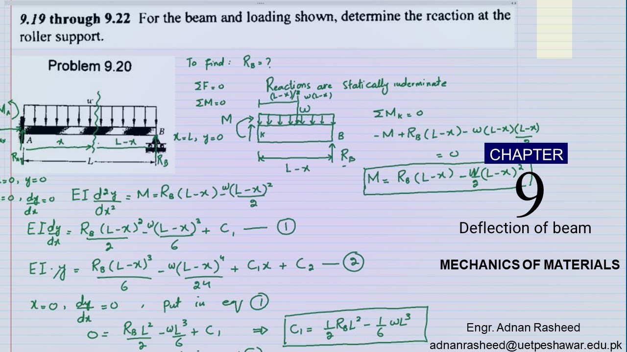 PB 9.20 || Deflection Of Beam || Mechanics of Materials by Beer ...
