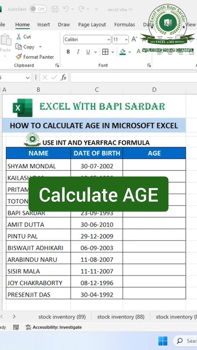 Calculate AGE || Excel tutorial for freshers || #shorts #exceltips #trending #exceltutorial # ...