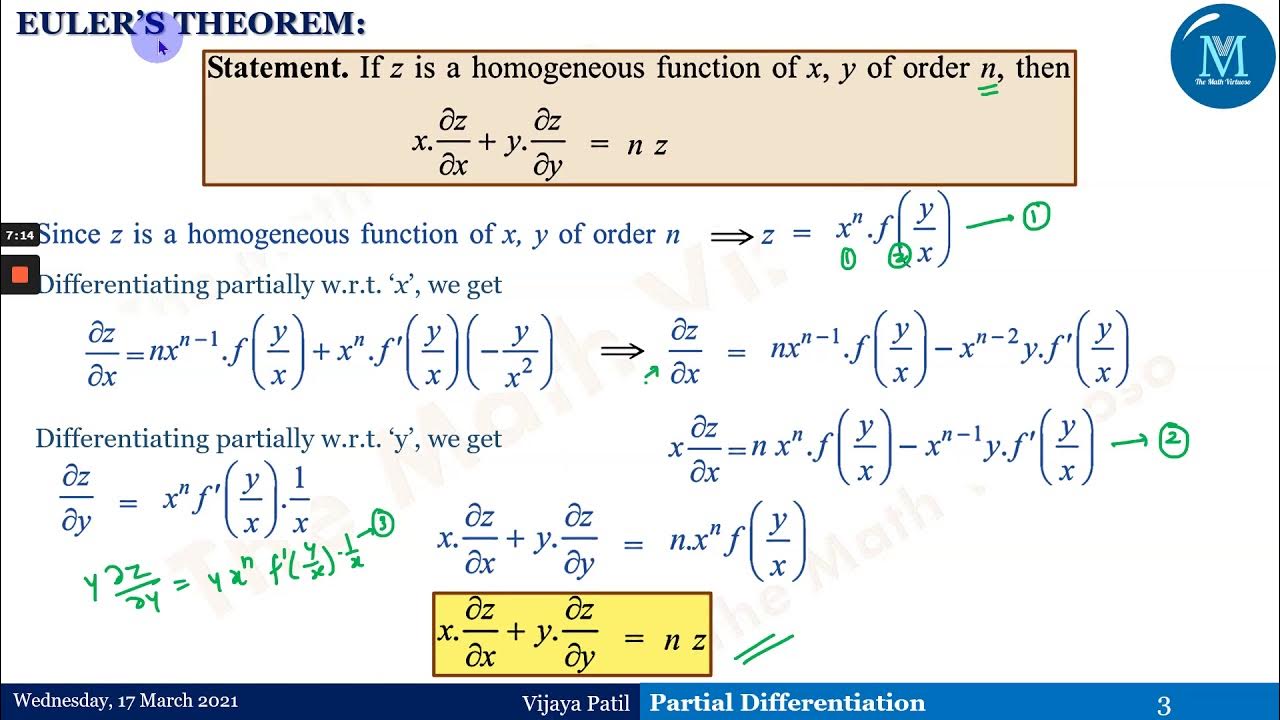 Partial Differentiation | Euler’s theorem on Homogeneous function - YouTube