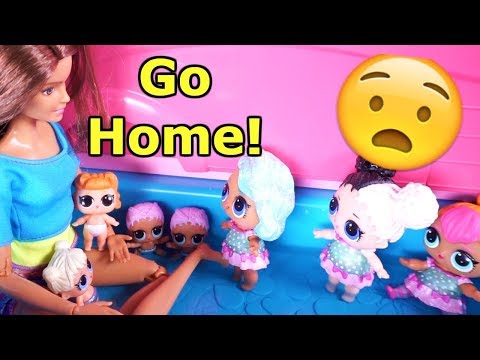 LOL SURPRISE DOLLS Meet BARBIE Brook At Waterpark AND Swim And Go Down HUGE Slide!