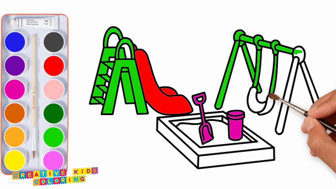 How to draw a playground | Playground drawing and coloring for kids ...