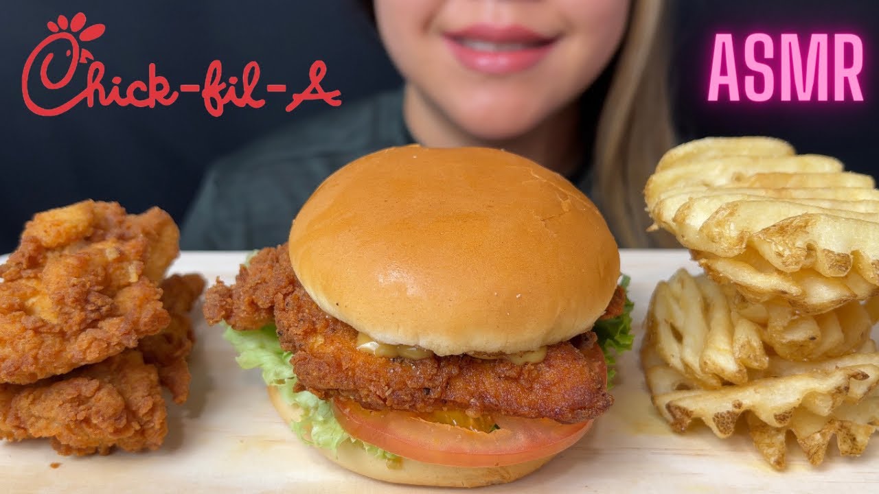 ASMR CHICK-fil-A’s Delicious Spicy Chicken Sandwich with Sriracha Sauce ...