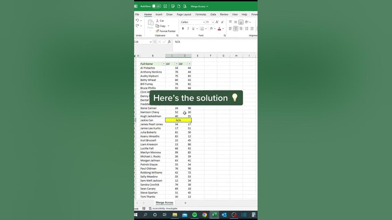Why You Shouldn T Merge Rows And How To Fix It Excel Exceltips Exceltricks Spreadsheets Youtube