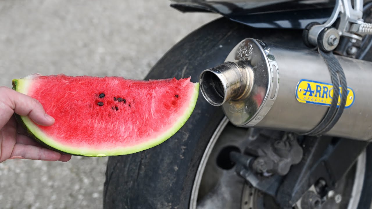WATERMELON IN 100°C MOTORCYCLE EXHAUST - YouTube