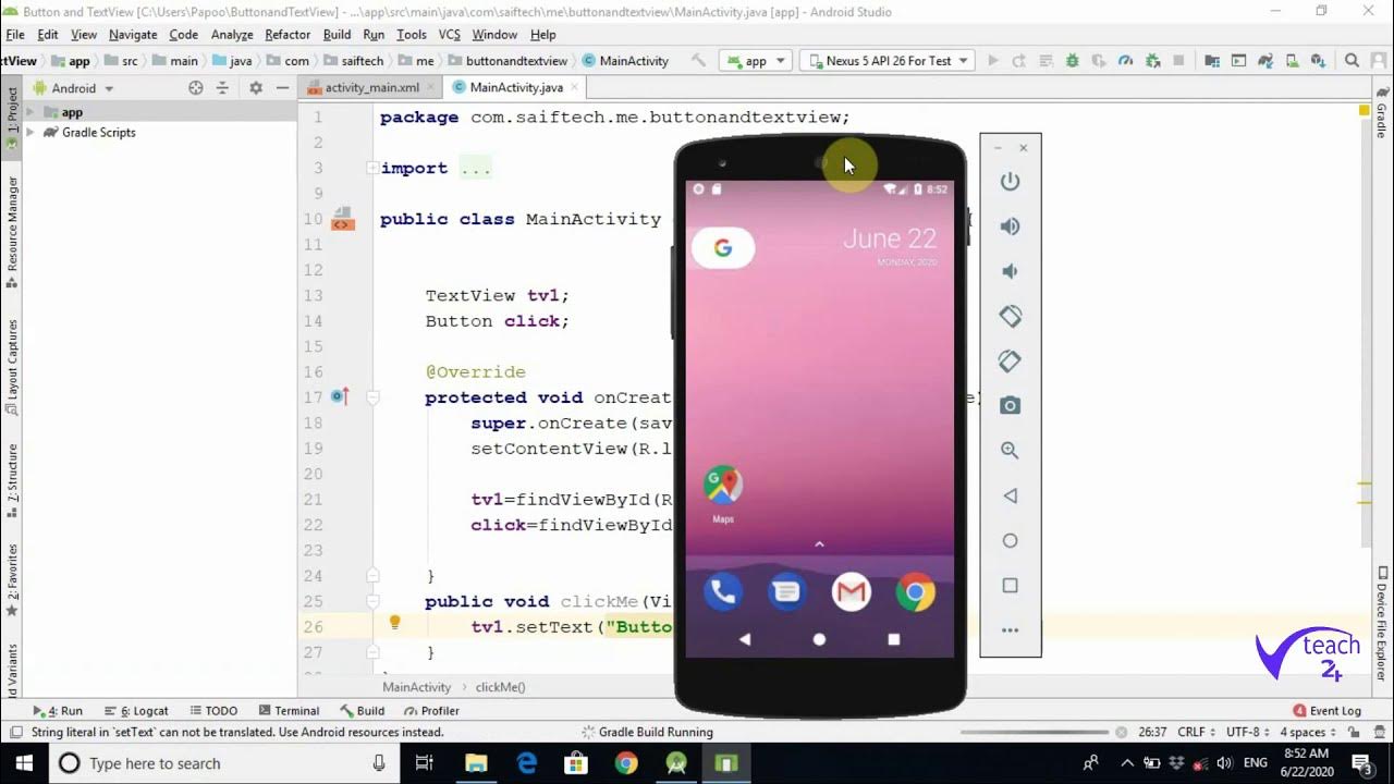 How to use Buttons and Textviews | Android application development Urdu/Hindi | VTeach24 - YouTube