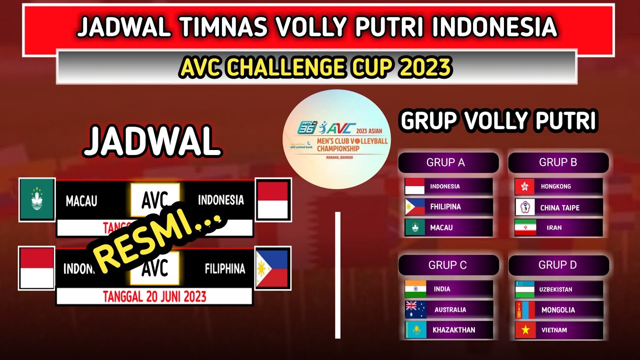 RESMI. JADWAL VOLLY PUTRI INDONESIA DI AVC CHALLENGE CUP 2023 - YouTube