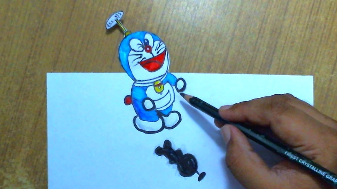 3D Doraemon drawing | 3D Art Drawing | How to Draw Doraemon | 3D ...
