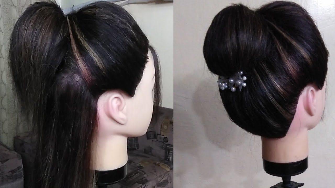 2 Easy hairstyles high ponytail with front puff hairstyles high bun ...
