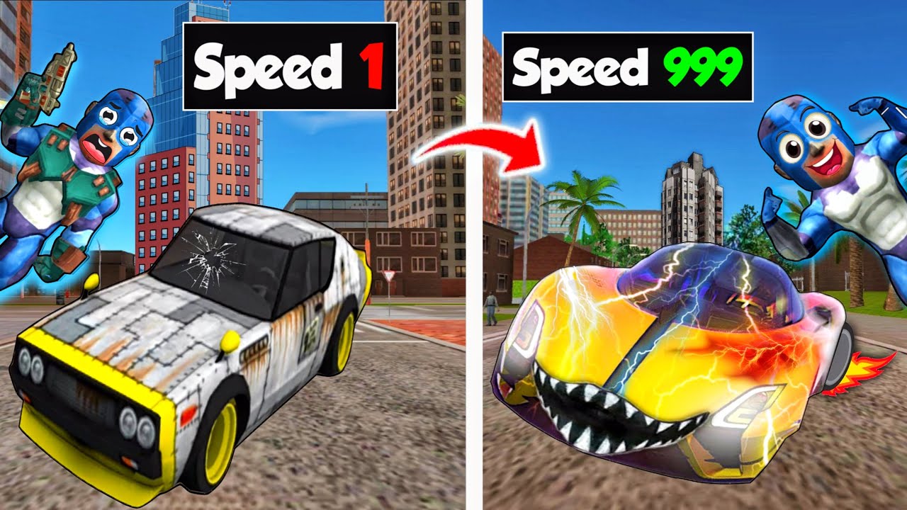 Upgrading cars from slow to Super Duper fast in Rope Hero Vice Town and ...