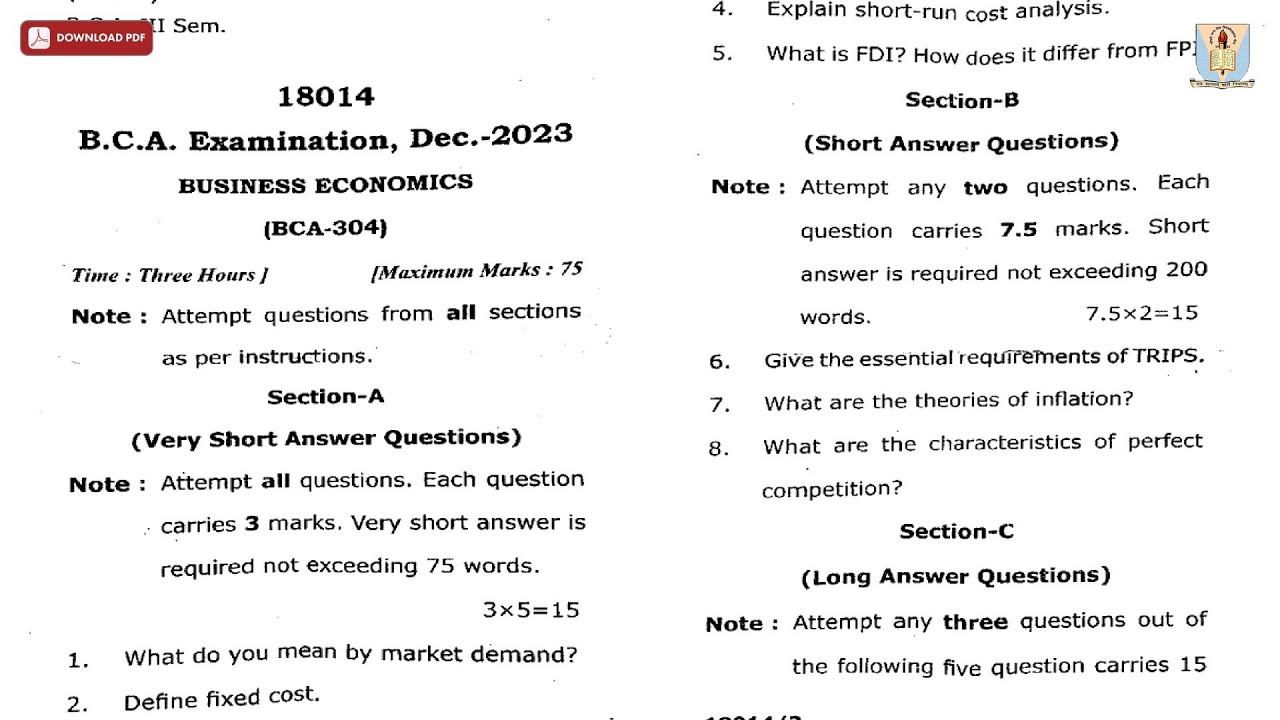 BCA 3RD SEM BUSINESS ECONOMICS DEC 2023 | CCSU - YouTube