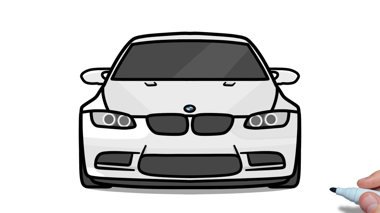How to draw a BMW M3 E92 Front View / Drawing bmw 3 series car easy ...