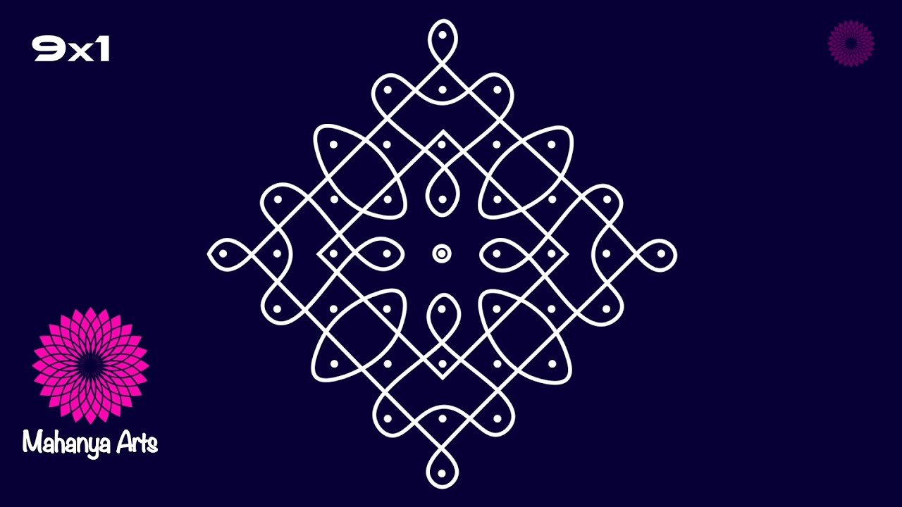 Simple 9*1 Dots Muggu | Daily Muggulu | 9x1 Chukkala Muggu | Simple 9 ...