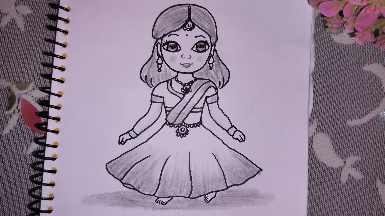 How to draw cute little Radha Rani || step by step - YouTube