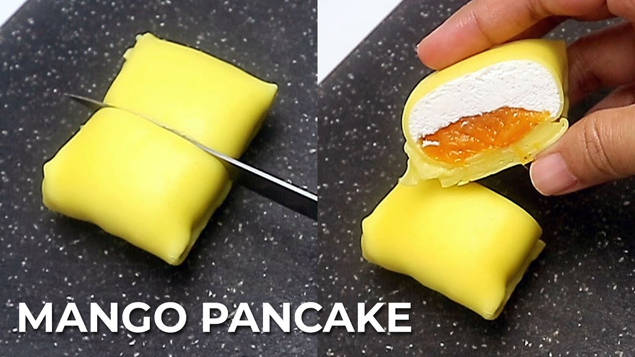 RESEP MANGO PANCAKE // CREPES DENGAN ISIAN KRIM DAN MANGGA - YouTube