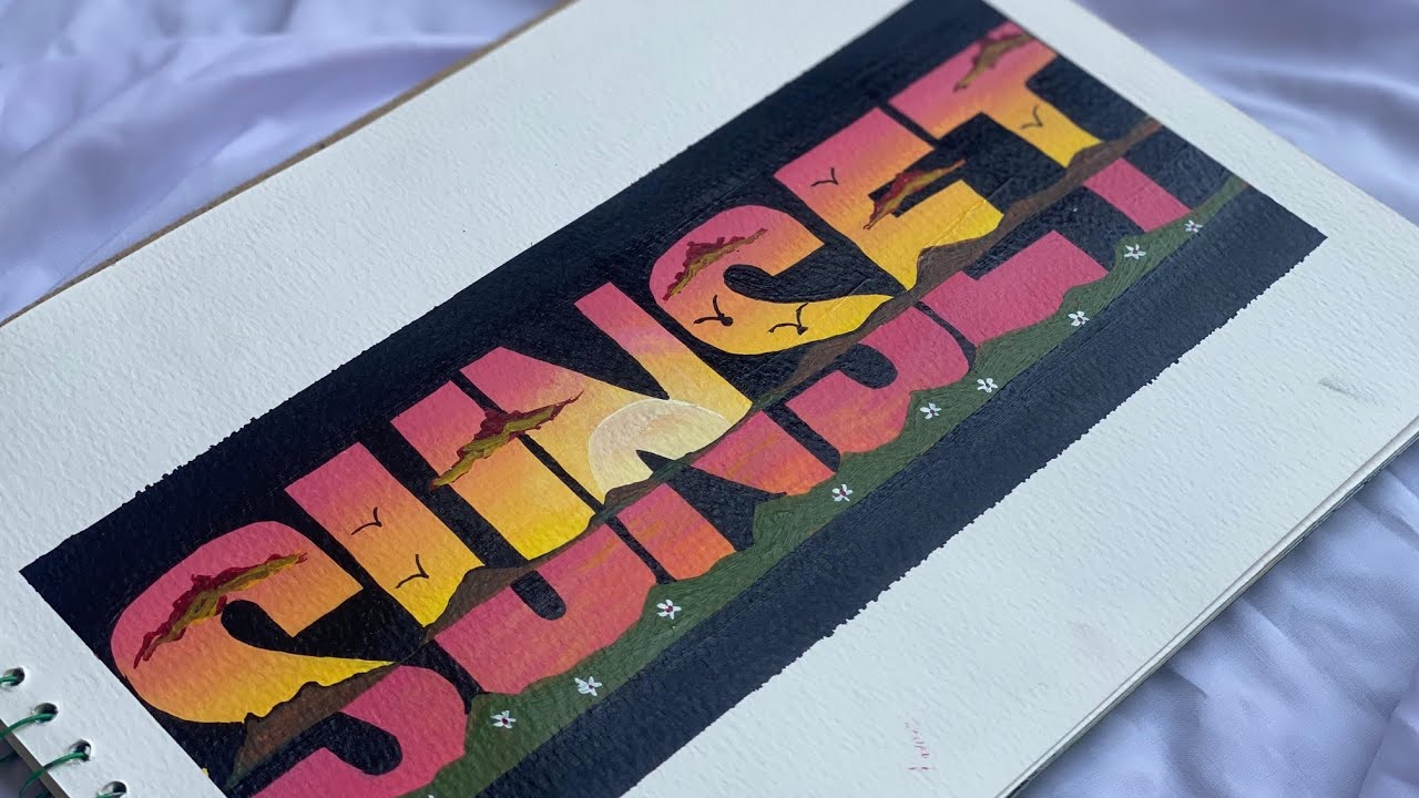 Beautiful sunset painting in Sunset word |different ideas painting ...