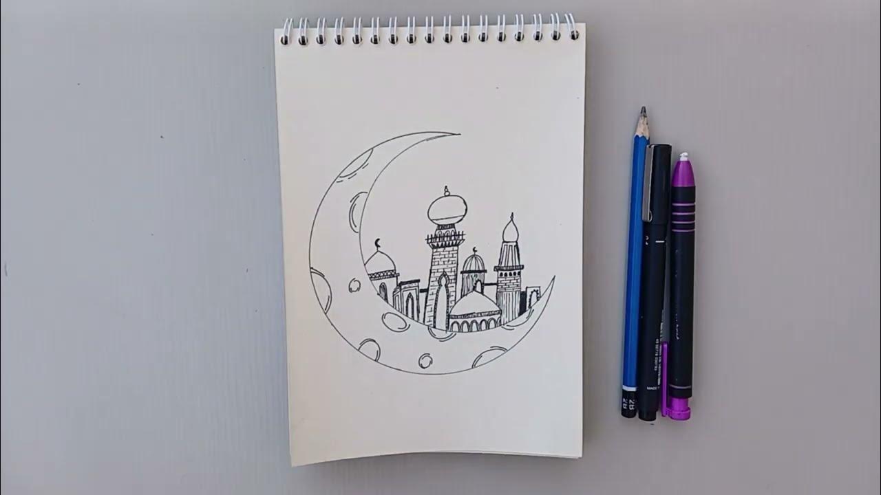 How to Draw Moon Landscape | Moon Drawing Step by Step | Drawing Idea ...