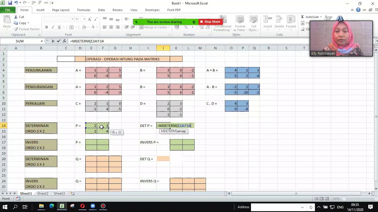 OPERASI MATRIKS MELALUI EXCEL - YouTube
