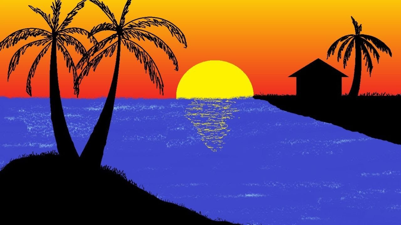 How to draw in Ms Paint || Scenery || drawing in paint in computer ...