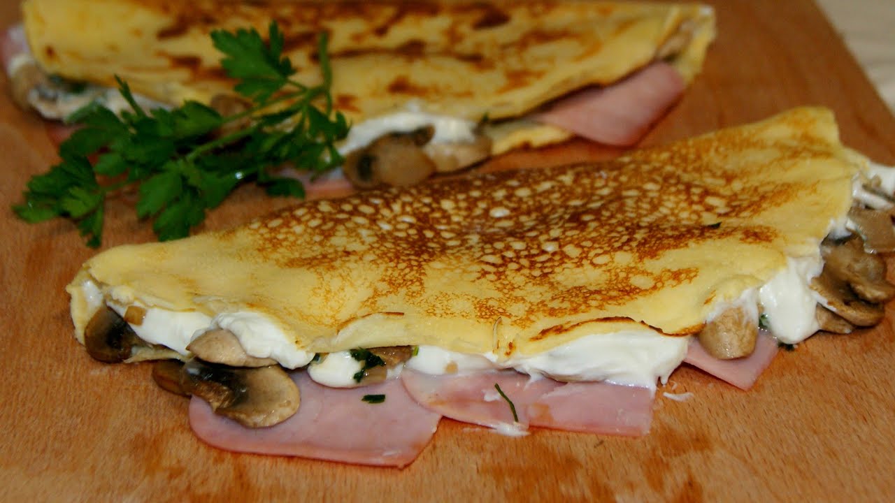crepes de jamón, queso y champiñones light - YouTube